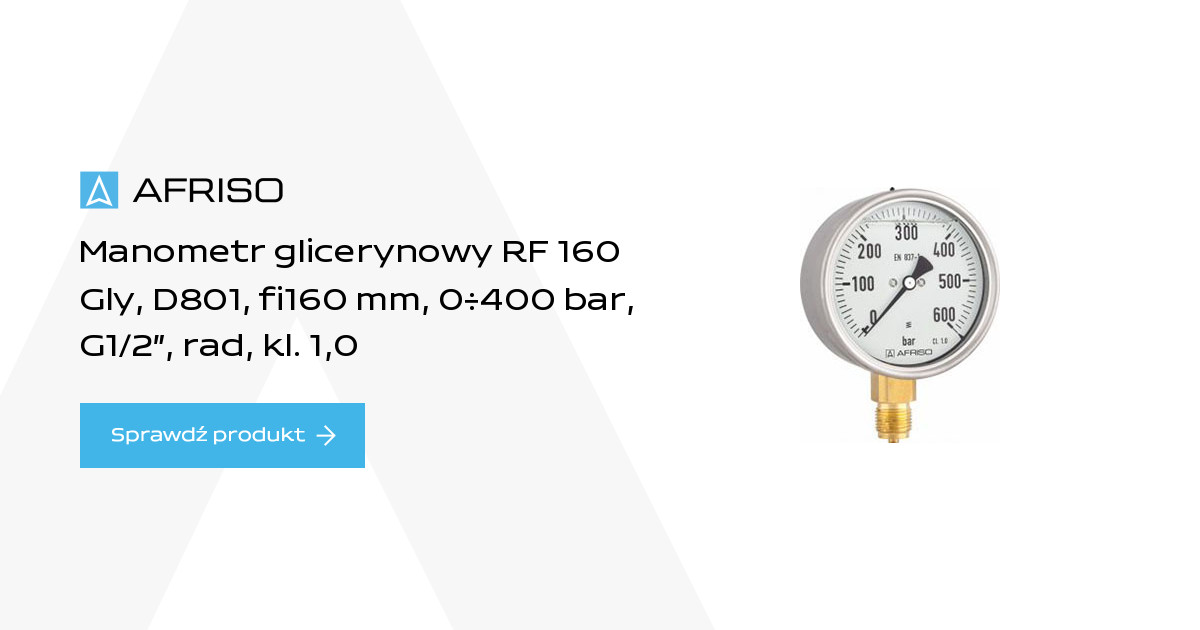Manometr glicerynowy RF 160 Gly, D801, fi160 mm, 0÷400 bar, G1/2", rad, kl. 1,0 - AFRISO.pl