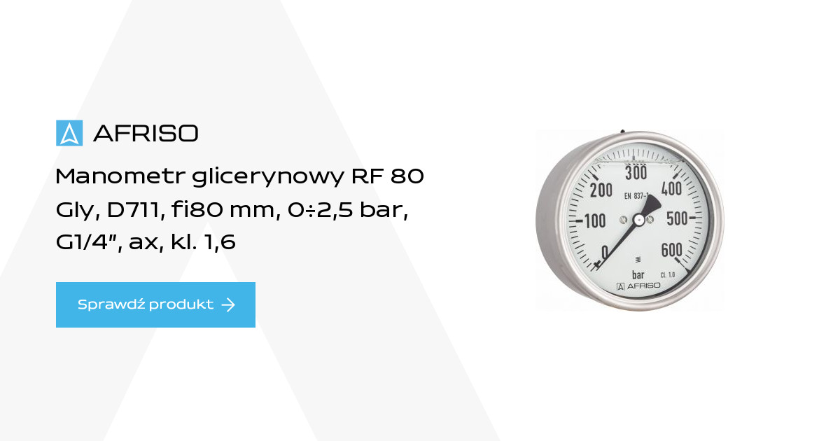 Manometr glicerynowy RF 80 Gly, D711, fi80 mm, 0÷2,5 bar, G1/4", ax, kl. 1,6 - AFRISO.pl
