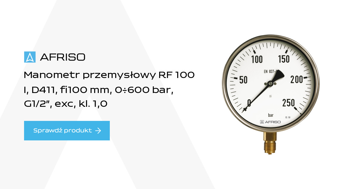 Manometr przemysłowy RF 100 I, D411, fi100 mm, 0÷600 bar, G1/2", exc, kl. 1,0 - AFRISO.pl
