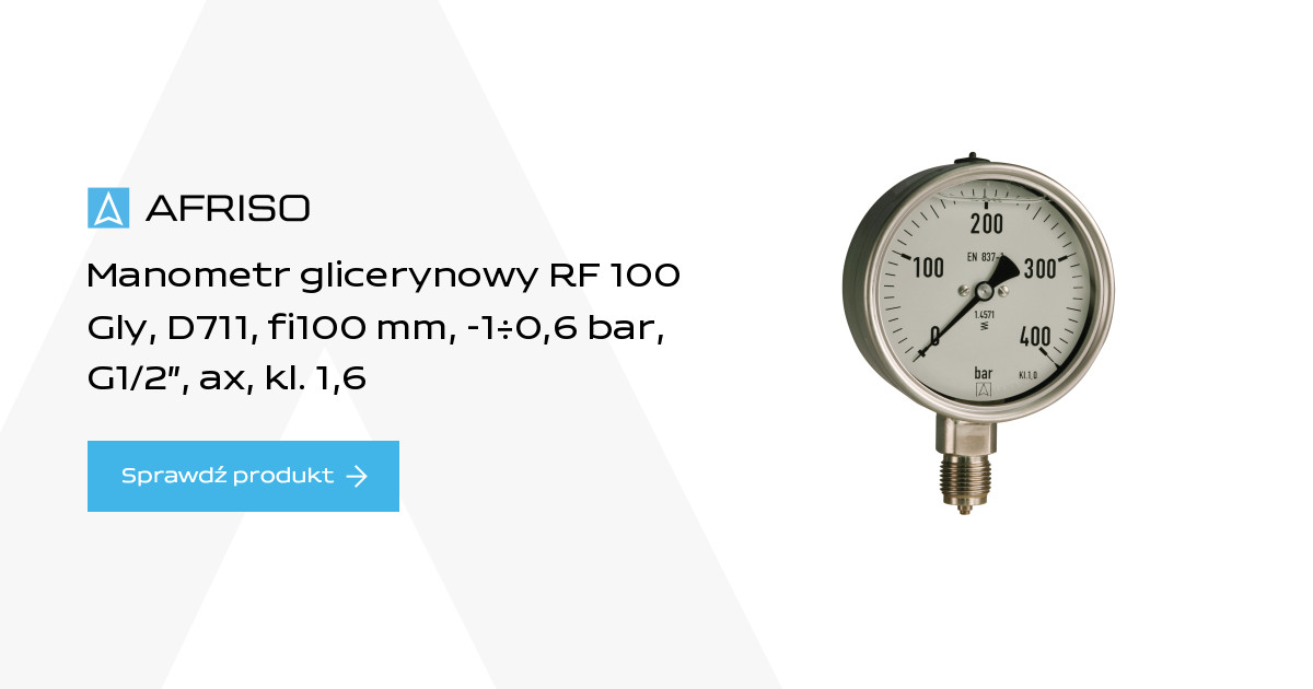 Manometr glicerynowy RF 100 Gly, D711, fi100 mm, -1÷0,6 bar, G1/2", ax, kl. 1,6 - AFRISO.pl