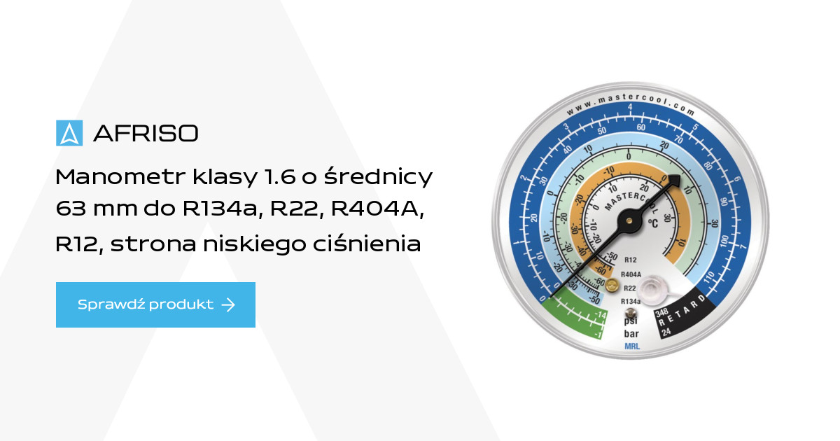 Manometr klasy 1.6 o średnicy 63 mm do R134a, R22, R404A, R12, strona niskiego ciśnienia - AFRISO.pl