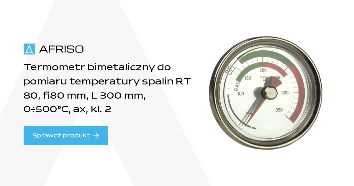 Termometr bimetaliczny do pomiaru temperatury spalin RT 80, fi80 mm, L 300 mm, 0÷500°C, ax, kl ...